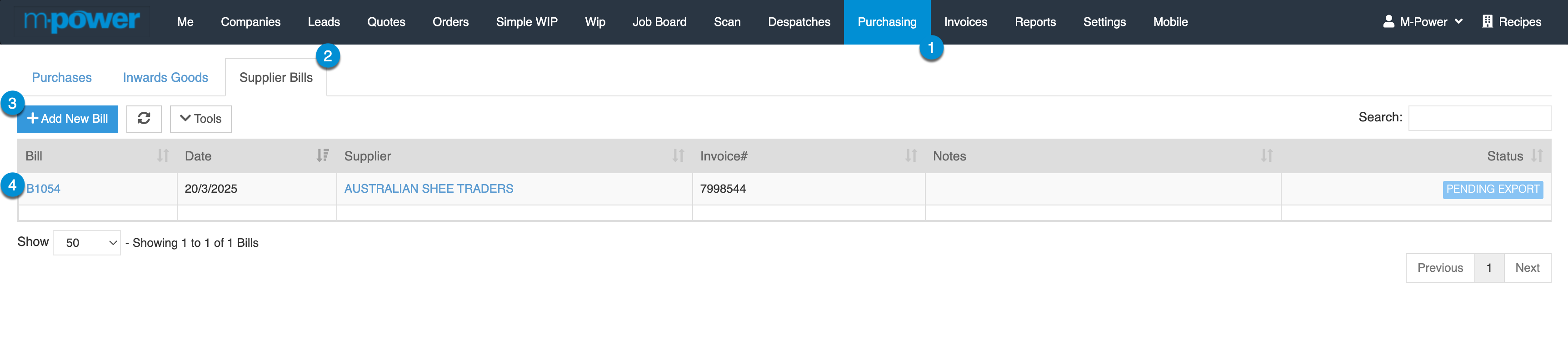 Create a Supplier Bill – M-Power Software Help Centre