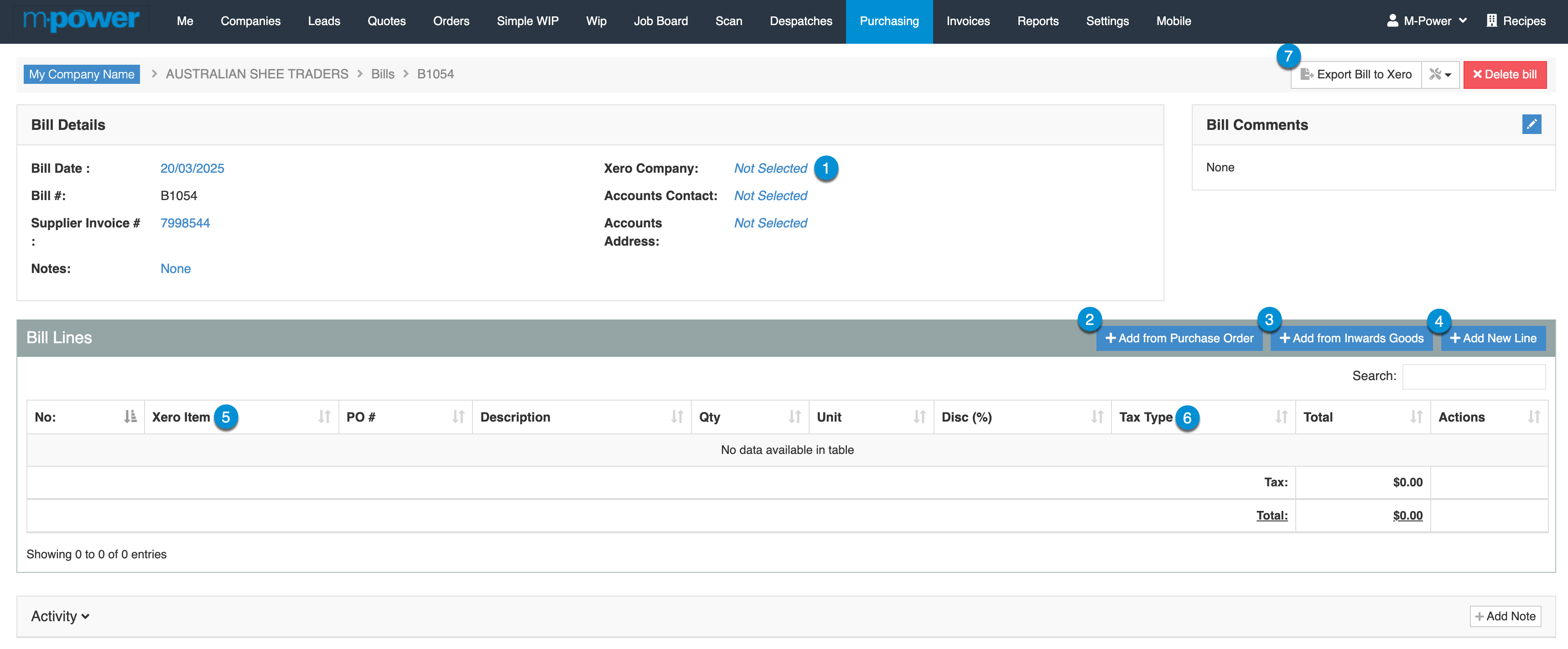 Create a Supplier Bill – M-Power Software Help Centre