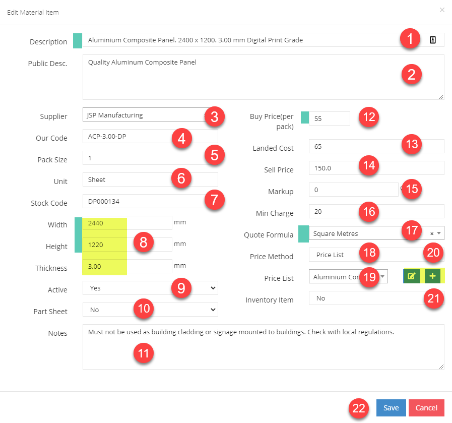 Materials | Adding and Editing – M-Power Software Help Centre